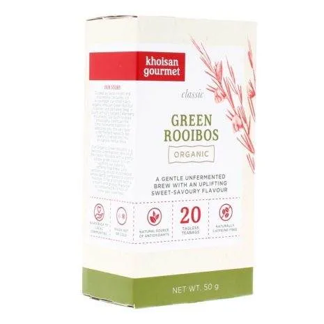 Khoisan Gourmet Organic Green Rooibos Tea - 20 Tagless Bags | Holisteeq