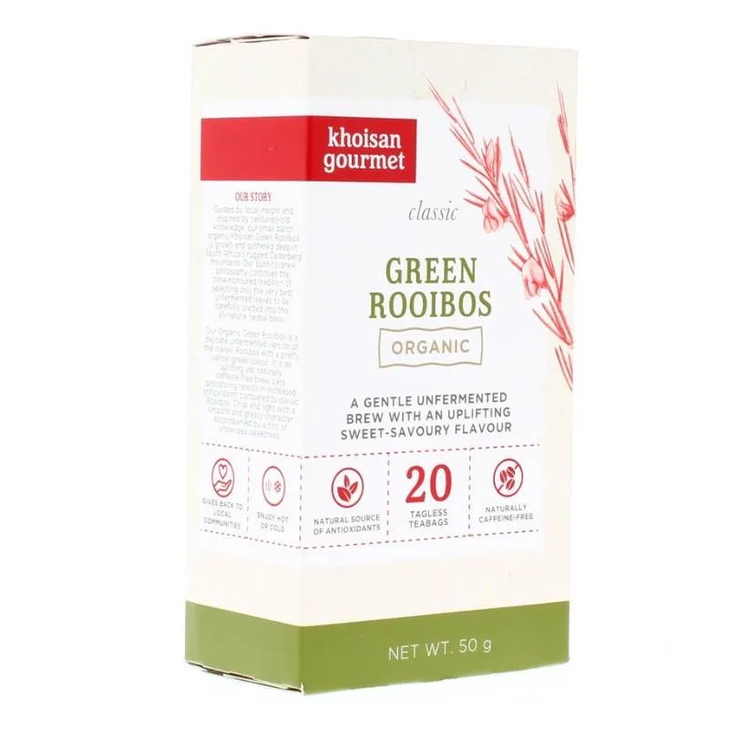 Khoisan Gourmet Organic Green Rooibos Tea - 20 Tagless Bags | Holisteeq
