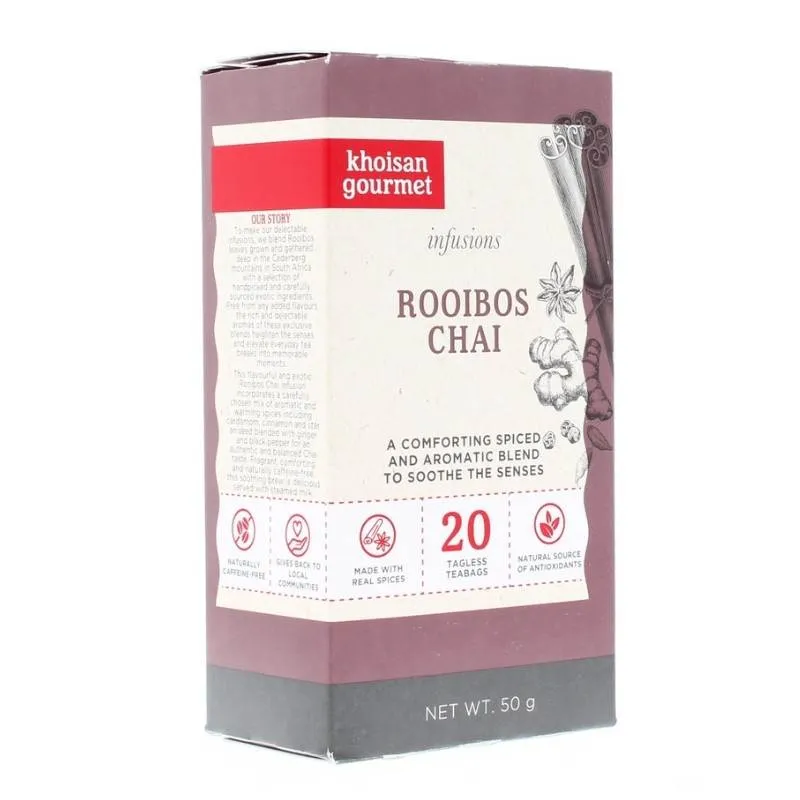 Khoisan Gourmet Organic Rooibos Chai Tea - 20 Tagless Bags | Holisteeq