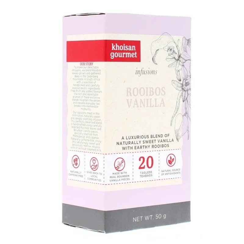 Khoisan Gourmet Organic Rooibos Tea with Vanilla - 20 Tagless Bags ...